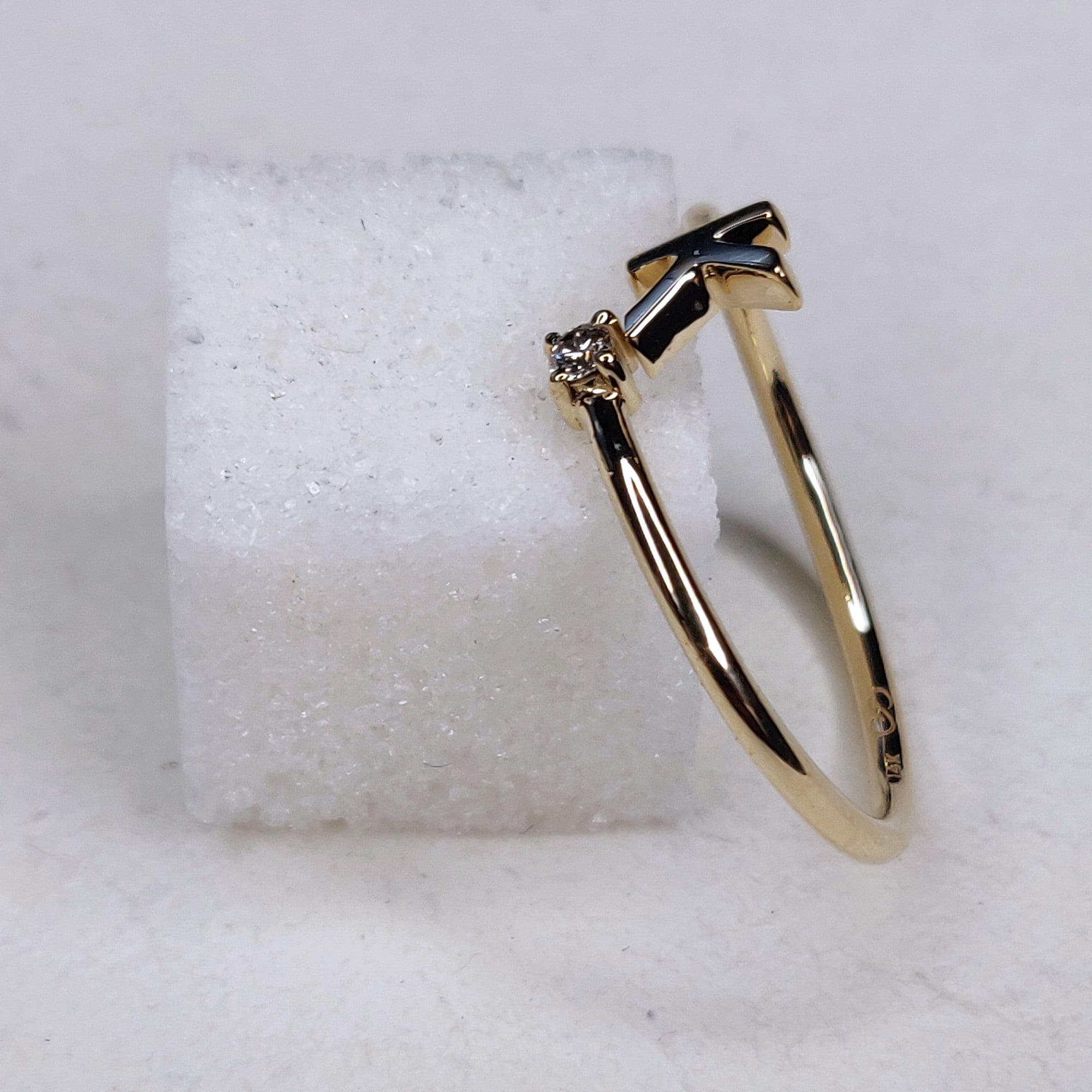 14k Dainty Gold Personalized Letter K Ring With Natural Diamond ...