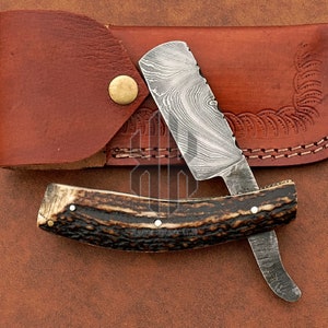Hand-forged Damascus Razors for Barbers With Stag Horn Handle - Shaving ...