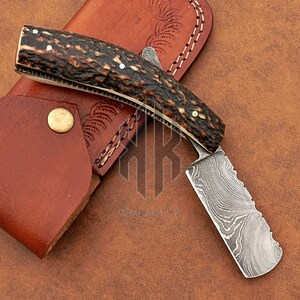Hand-forged Damascus Razors for Barbers With Stag Horn Handle - Shaving ...