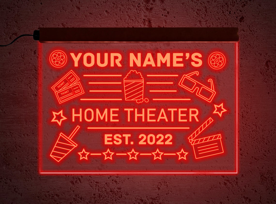 Home Theater Light Sign,home Theater Wall Decor,home Theater Neon Sign ...