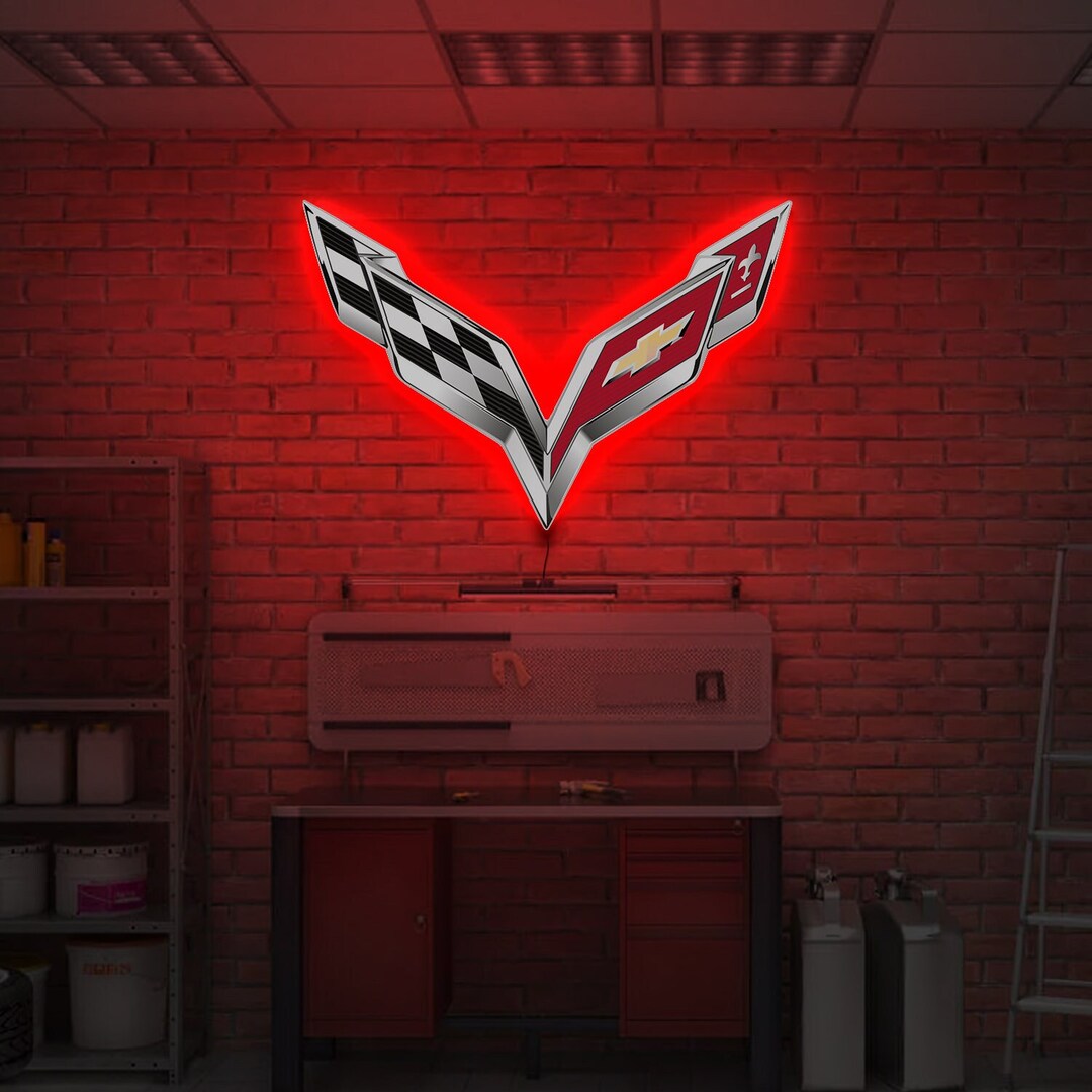 Сorvette Led Sign, Corvette Logo Sign, Corvette Garage Sign, Corvette ...