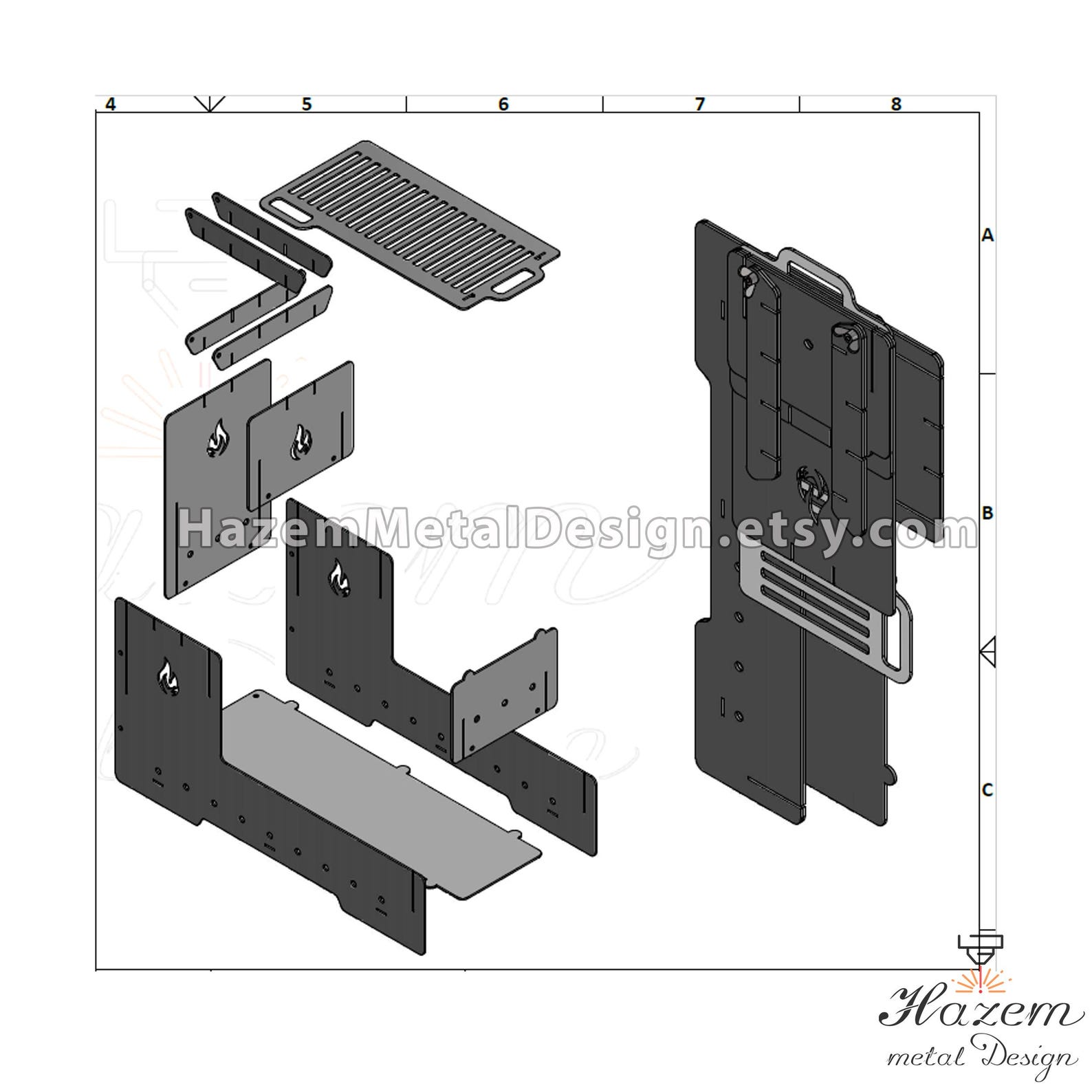 BBQ Dxf Files, Collapsible Grill, Digital Product for Metal Fabricators ...