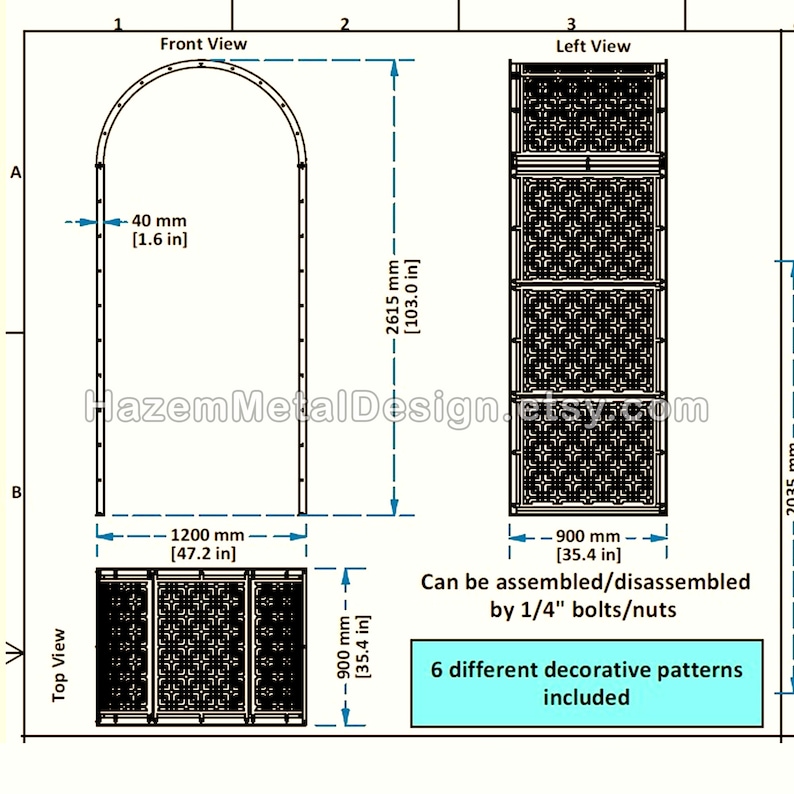 Garden Arbor Metal Arch Plan: Laser Cut DXF DWG PDF (digital Download ...