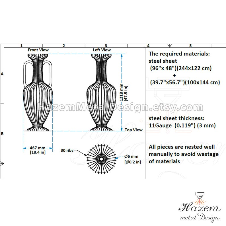 Metal Vase DXF Plan: CNC Cutting Template (digital Download) - Etsy ...