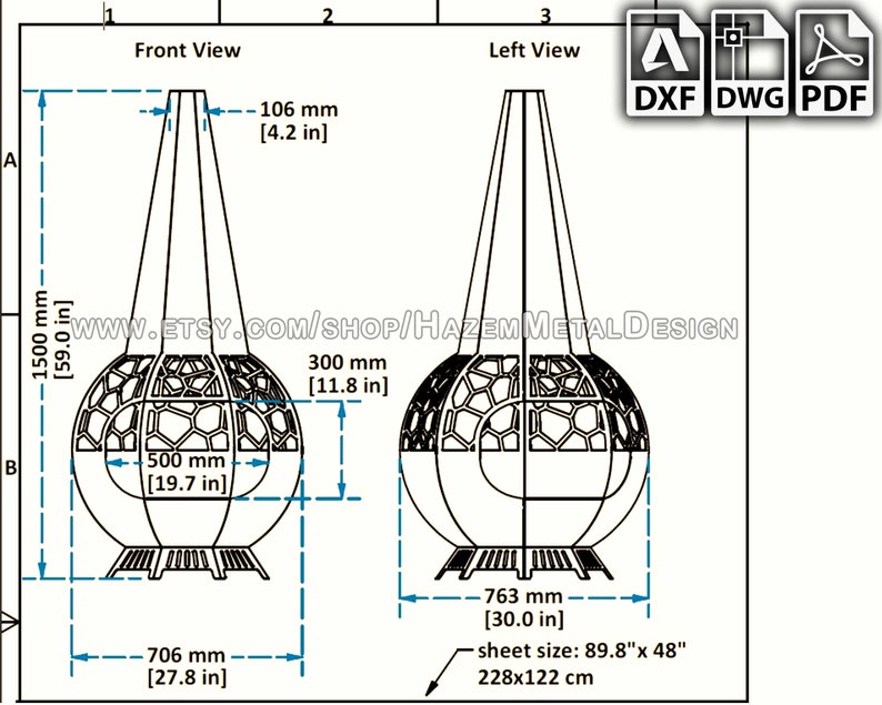 Fire Pit DXF, Octagon Sphere Fireplace Plan, Digital Product for Metal ...