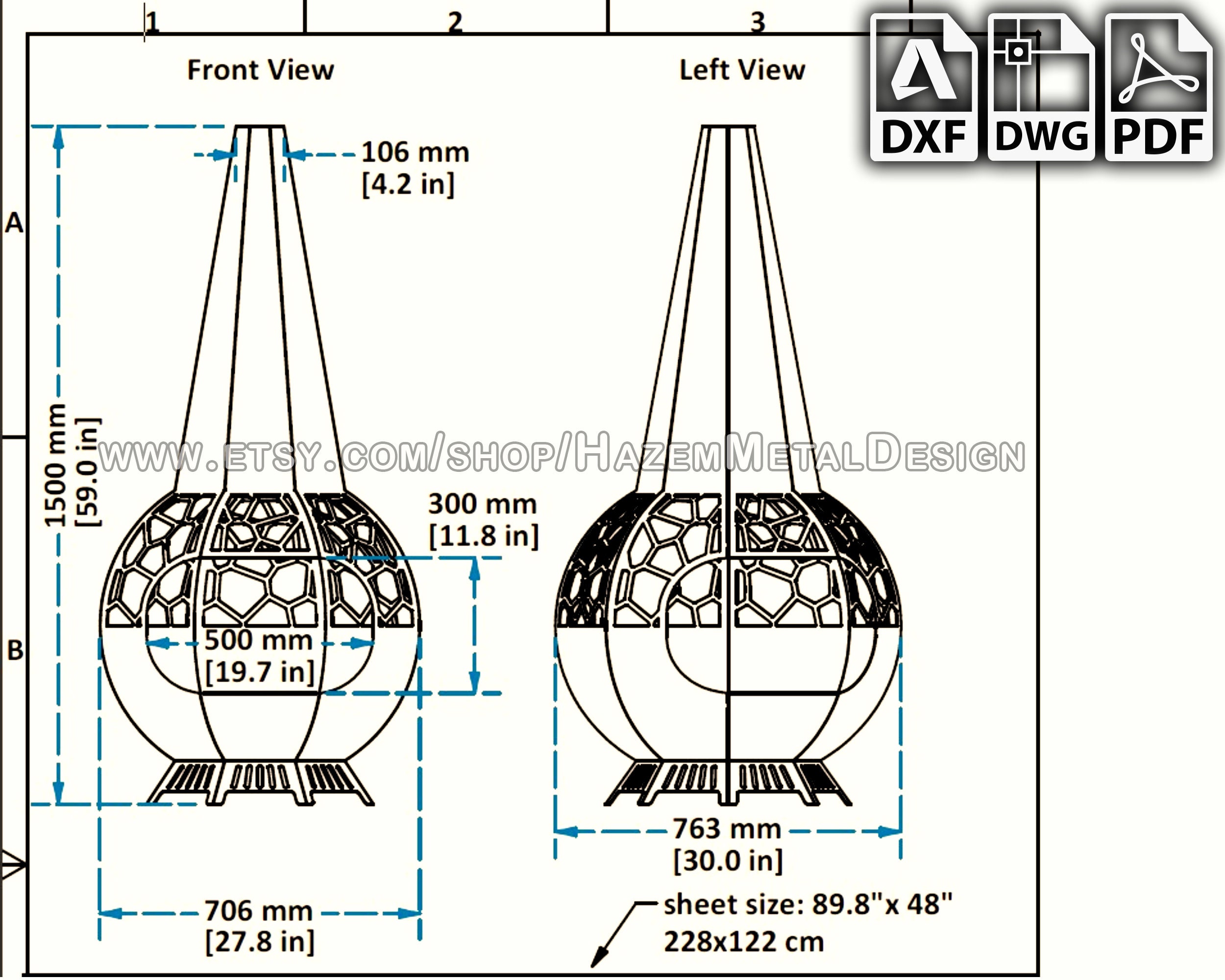 Fire Pit DXF, Octagon Sphere Fireplace Plan, Digital Product for Metal ...