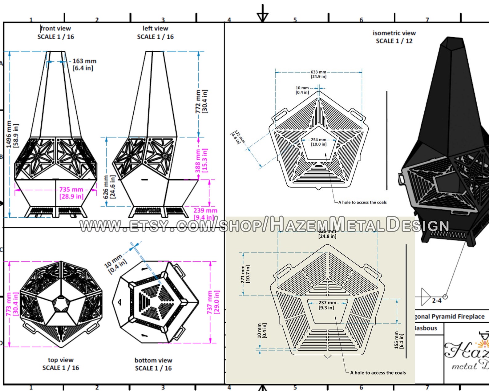 Grill Dxf, Pentagonal BBQ Grid, Digital Product for Metal Fabricators ...