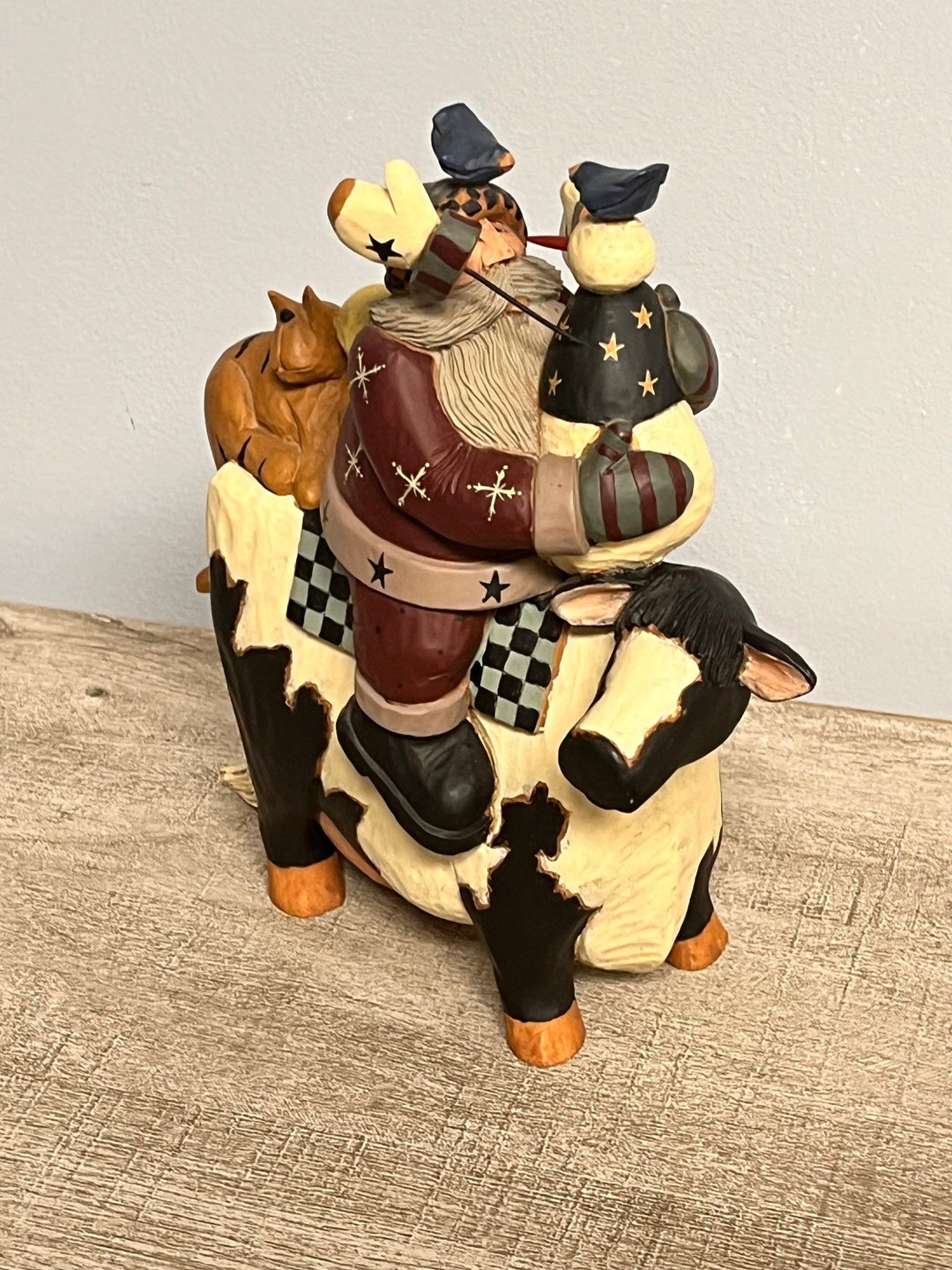 Williraye Studio Folk Art 2000 Santa Riding Cow With Cat - Etsy