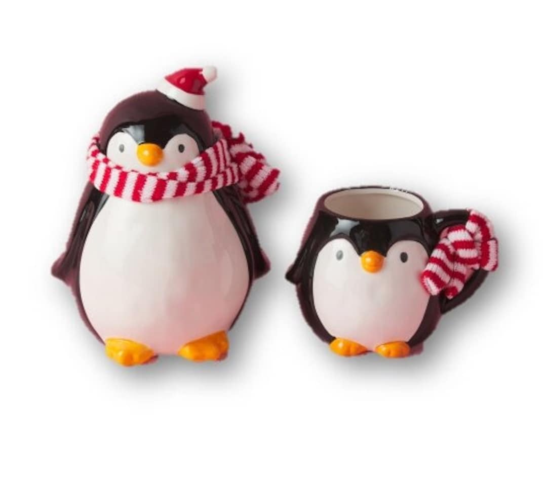 New Magenta 2pc Ceramic Penguin Canister and Mug Set - Etsy