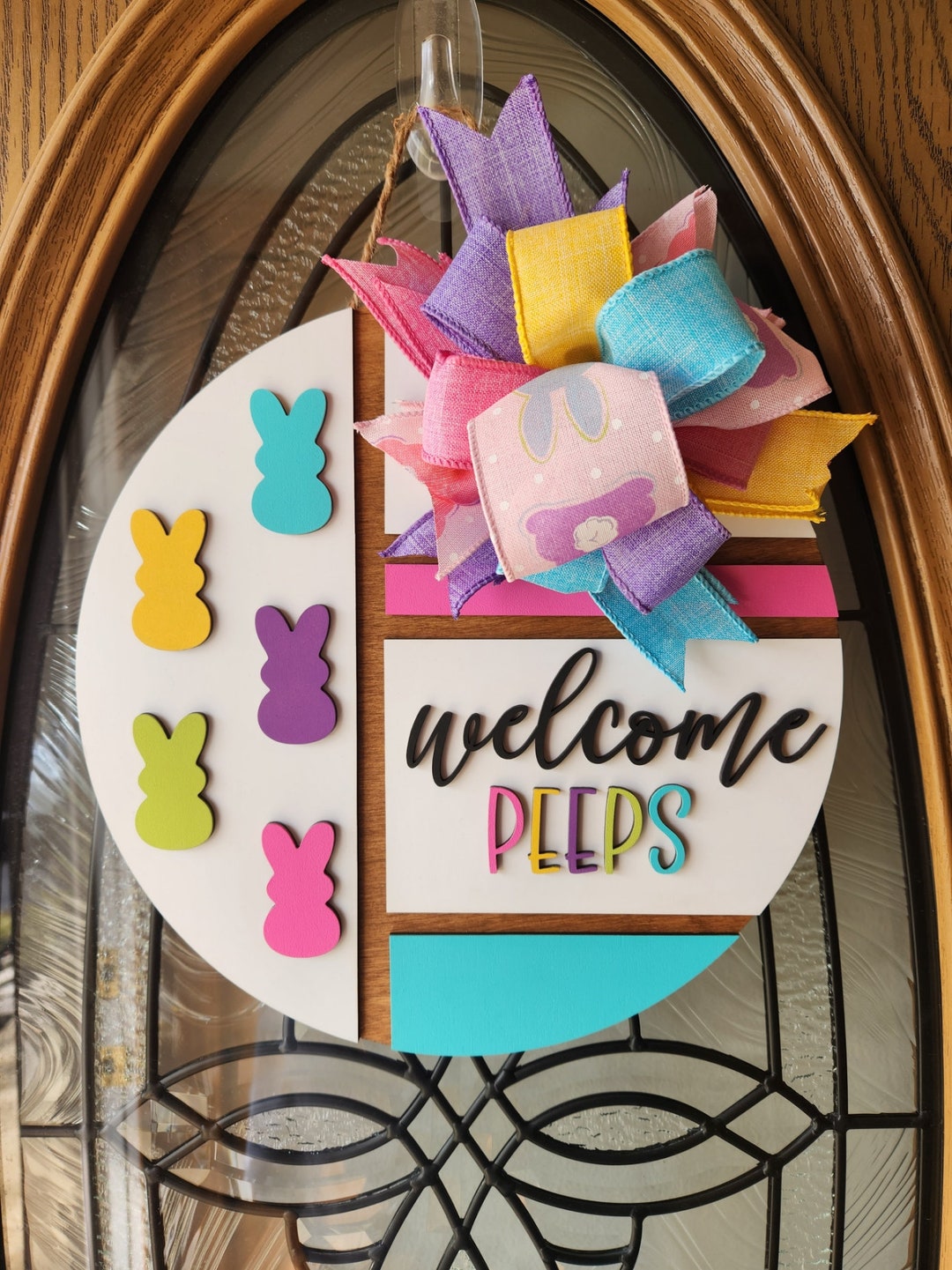 Welcome Peeps Easter Wreath: 12" Bunny Door Hanger - Etsy