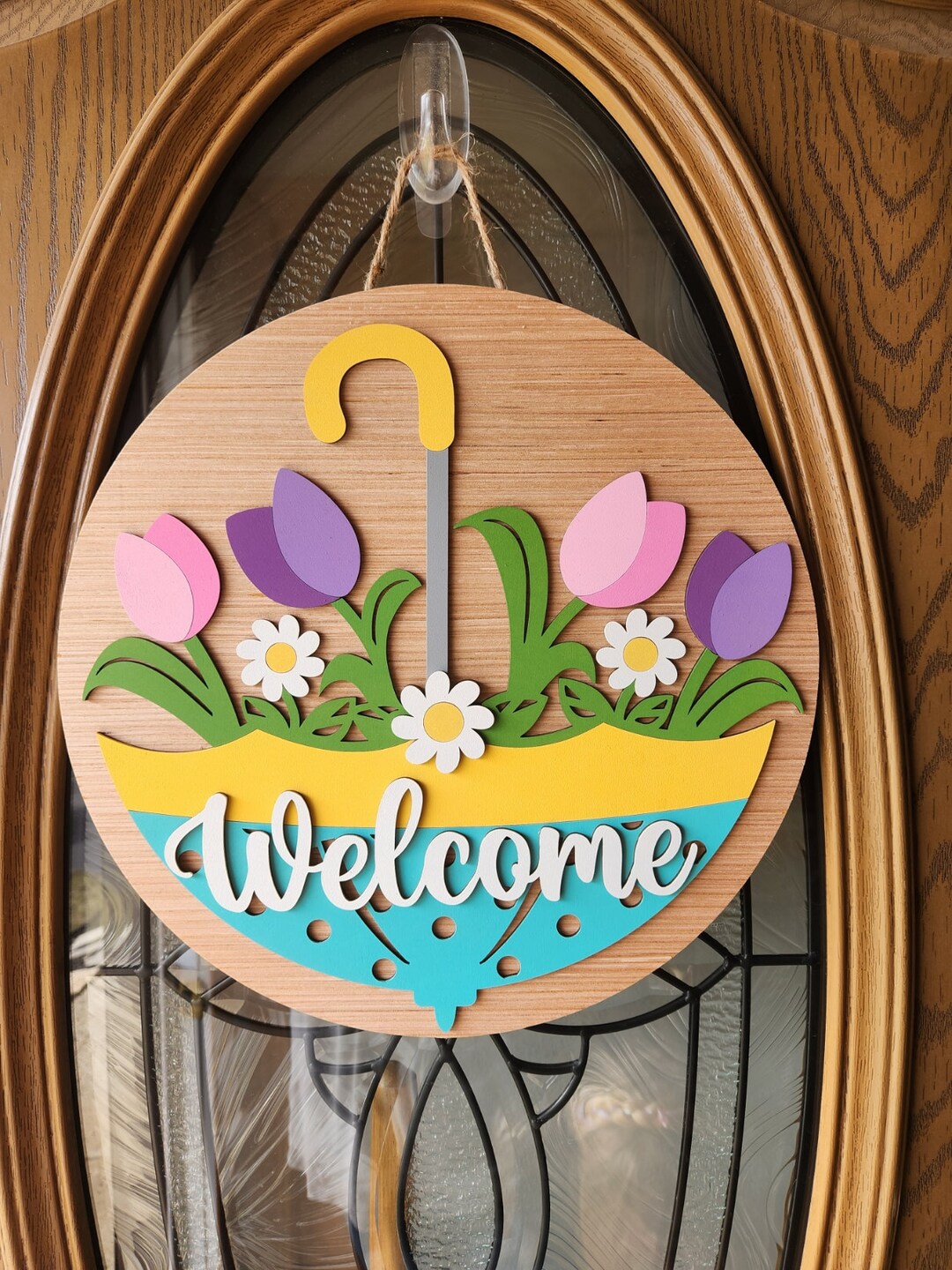 Spring Welcome Sign Door Hanger Laser Cut Sign Round Door Hanger Door ...