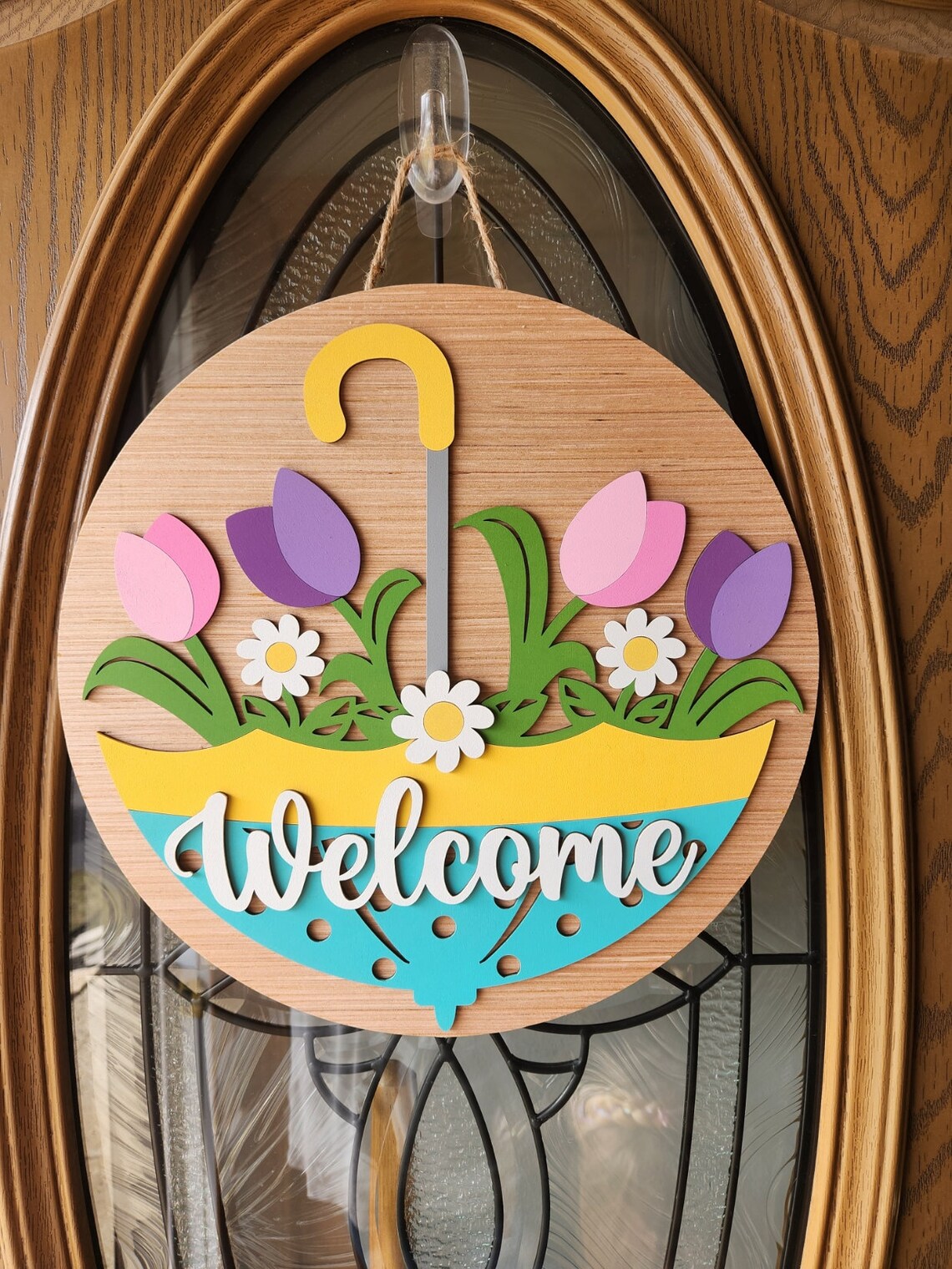 Spring Welcome Sign | Door Hanger | Laser Cut Sign | Round Door Hanger ...