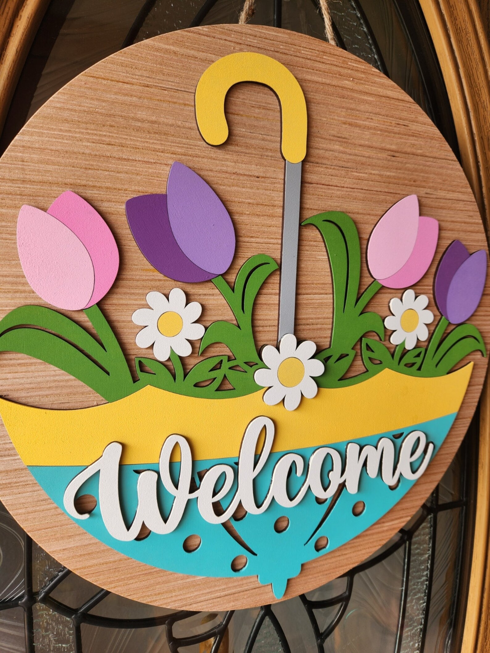 Spring Welcome Sign | Door Hanger | Laser Cut Sign | Round Door Hanger ...