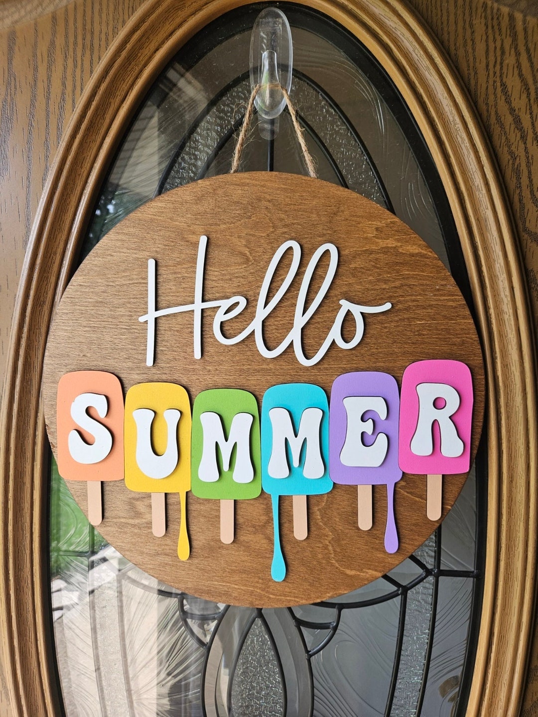 Hello Summer Popsicle Welcome Sign Seasonal Door Hanger Round Welcome ...