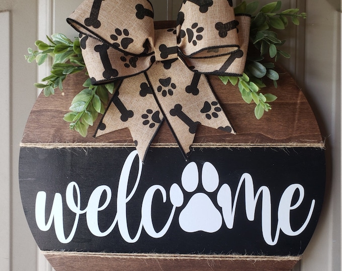 Dog Lover Welcome Sign Welcome Sign Door Hanger Paw - Etsy