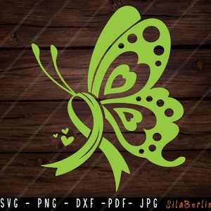 Lime Green Butterfly Ribbon SVG: Non-hodgkin Lymphoma Awareness, Cricut ...