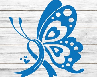 Blue Ribbon SVG, Colon Cancer SVG, Butterfly Colon Cancer Svg, Colon ...
