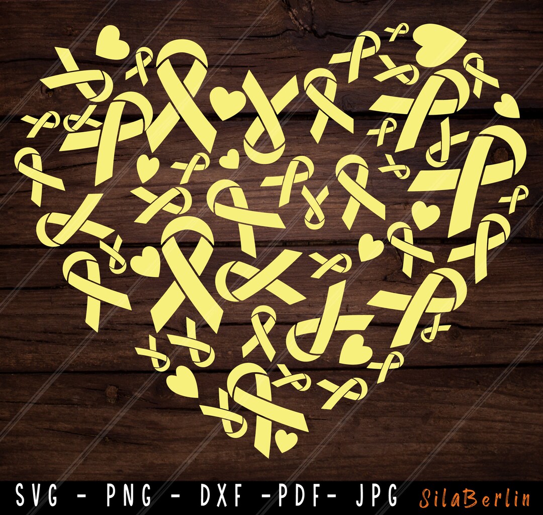Yellow Heart SVG, Bone Cancer Svg, Yellow Ribbon Png, Sarcoma Cancer ...