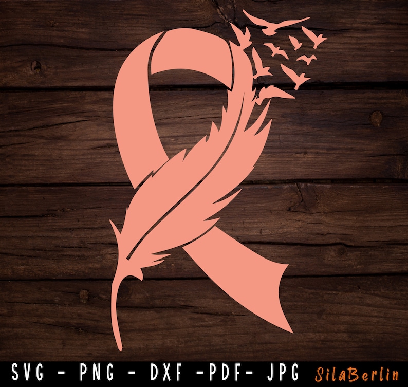 Feather Peach Ribbon SVG Endometrial Cancer Svg Awareness - Etsy
