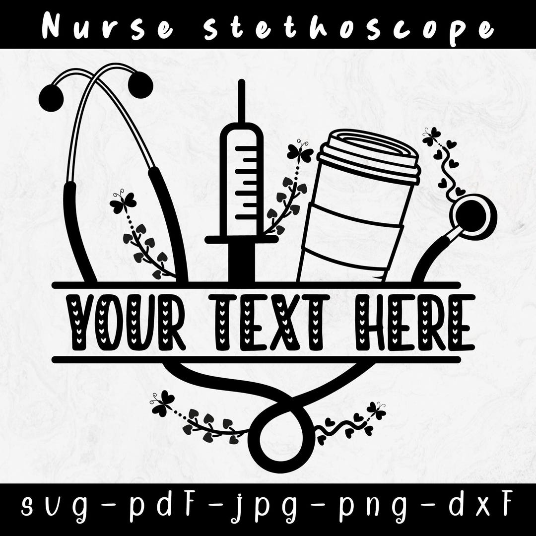 Stethoscope Split Monogram SVG: Nurse Floral Heart Clipart (digital ...