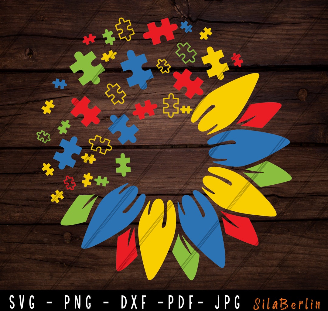 Sunflower Autism Awareness SVG: Puzzle Piece Clipart (instant Download ...