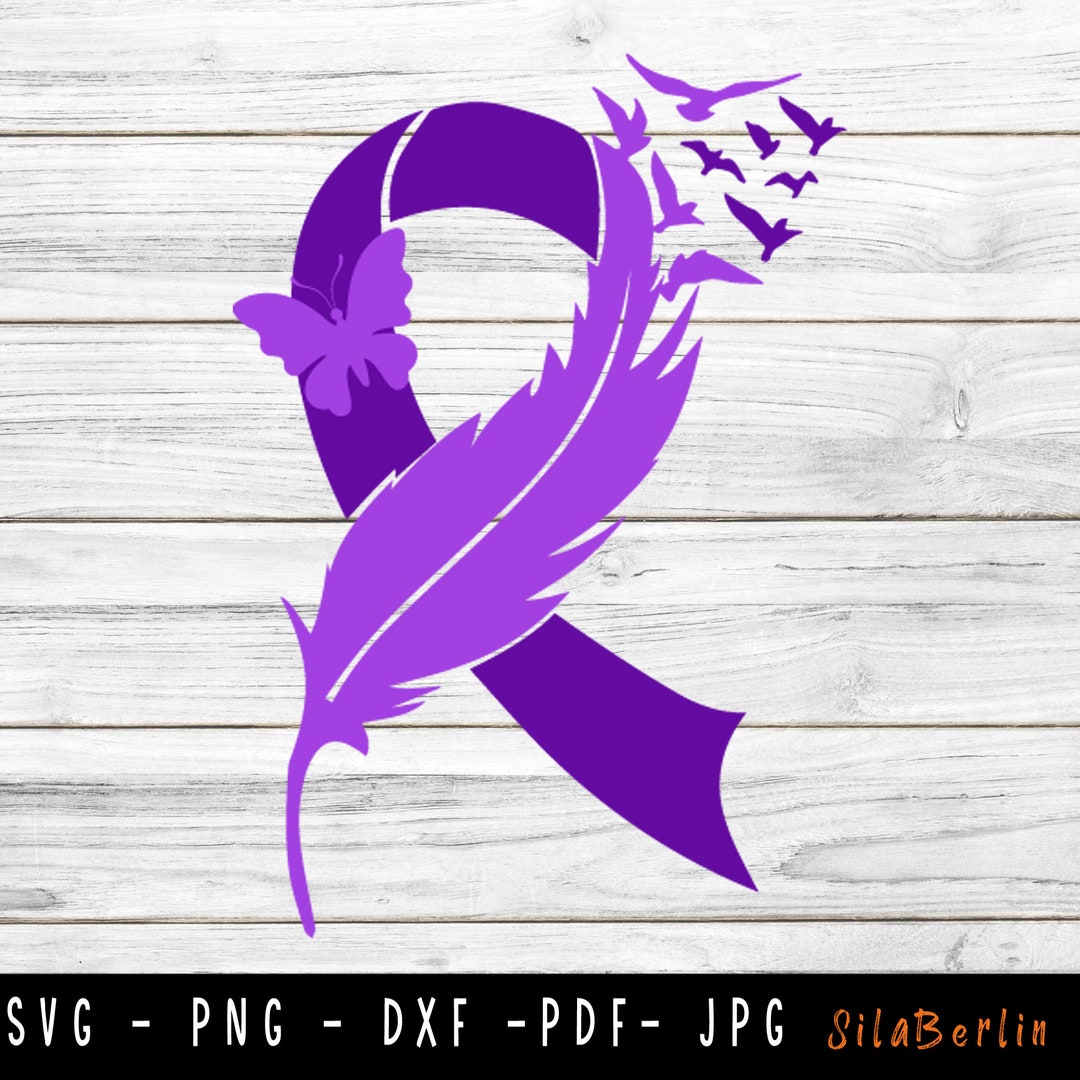 Feather Purple Ribbon SVG, Systemic Lupus Svg, Awareness Ribbon Svg ...