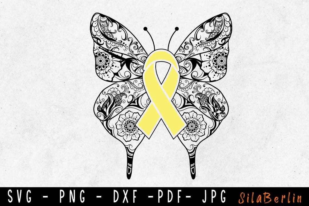 Butterfly Bone Cancer Awareness SVG: Yellow Ribbon Cricut Cut File ...