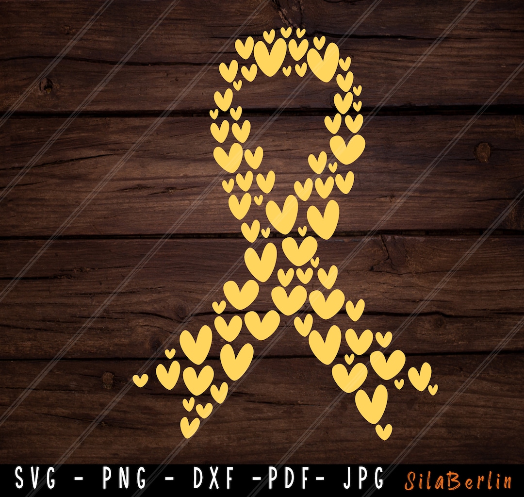 Gold Heart Ribbon SVG: Childhood Cancer Awareness Clipart (instant ...