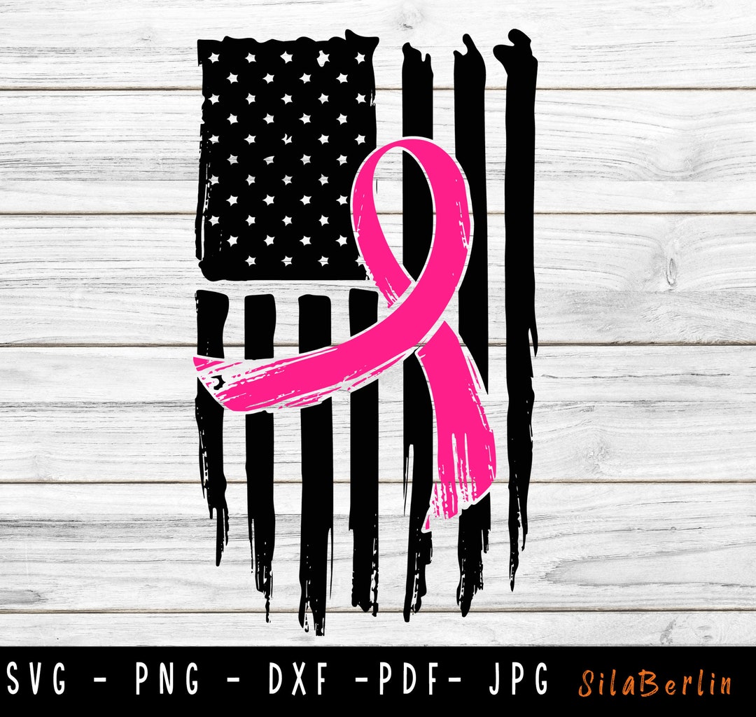 Breast Cancer Awareness USA Flag SVG: Pink Ribbon Fight Flag (digital ...