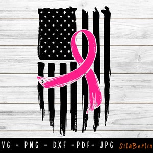 Breast Cancer Awareness USA Flag SVG: Pink Ribbon Fight Flag (digital ...