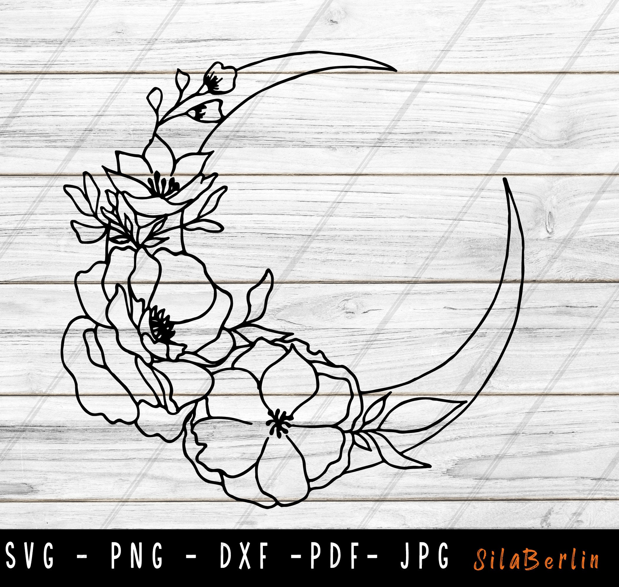Floral Moon SVG Flowers Floral Decoration Half Moon Night - Etsy