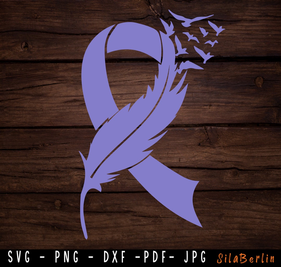 Feather Periwinkle Ribbon SVG, Esophageal Cancer Svg, Awareness Ribbon ...