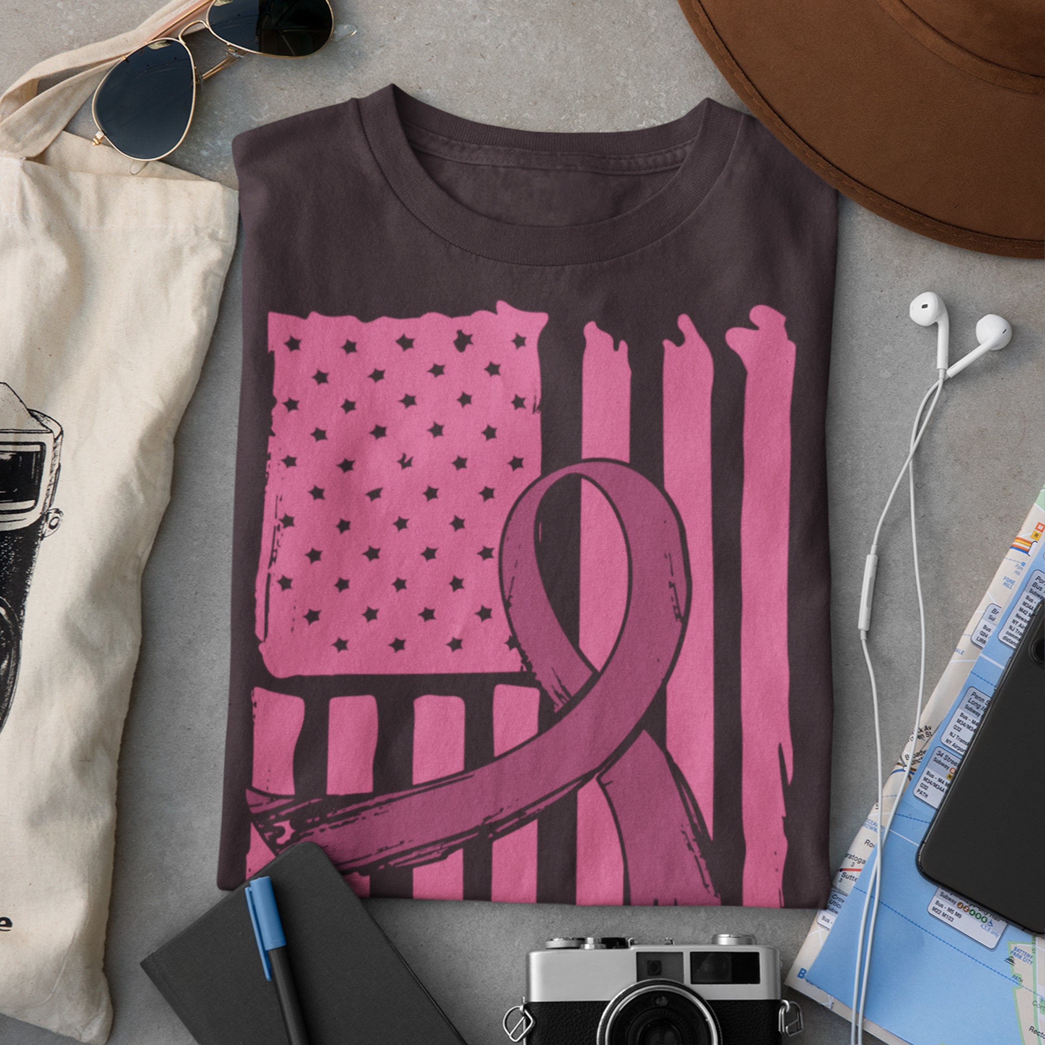 Breast Cancer Awareness USA Flag SVG: Pink Ribbon Fight Flag (digital ...