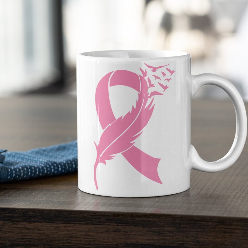 Feather Pink Ribbon SVG: Breast Cancer Awareness (digital Files) - Etsy