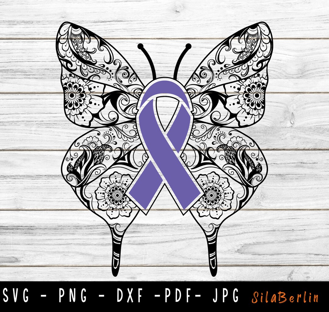 Butterfly Hodgkin Lymphoma Awareness SVG Purple Ribbon (digital File ...