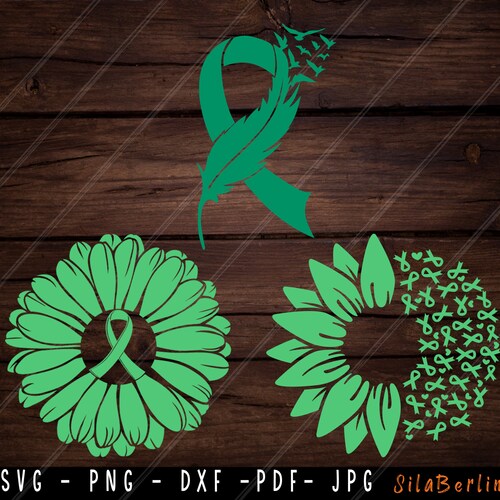 Feather Green Ribbon SVG Liver Cancer Svg Awareness Ribbon - Etsy