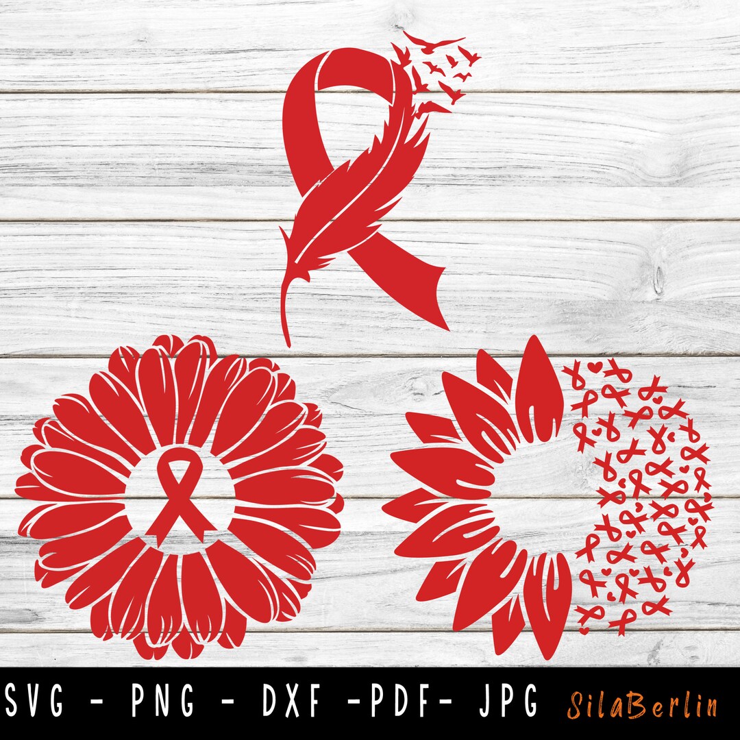 Sunflower HIV Awareness SVG, Feather Red Ribbon Clipart (digital Files ...