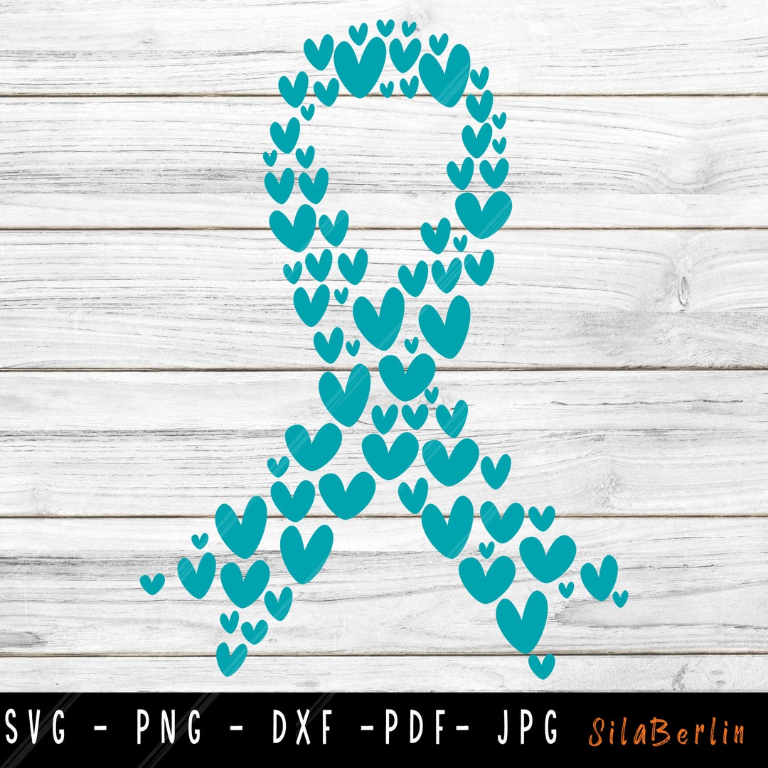Teal Heart Ribbon SVG: Ovarian Cancer & PTSD Awareness (instant ...