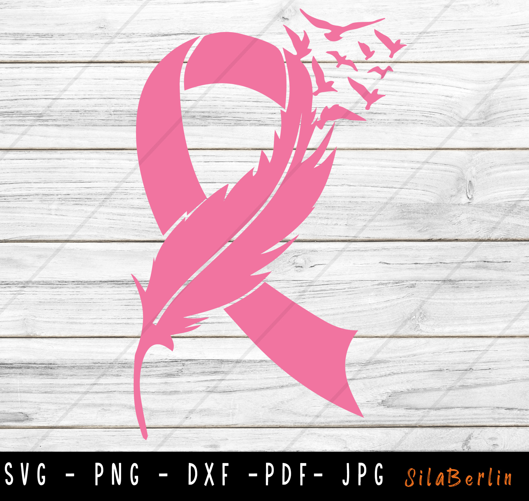 Feather Pink Ribbon SVG: Breast Cancer Awareness (digital Files) - Etsy
