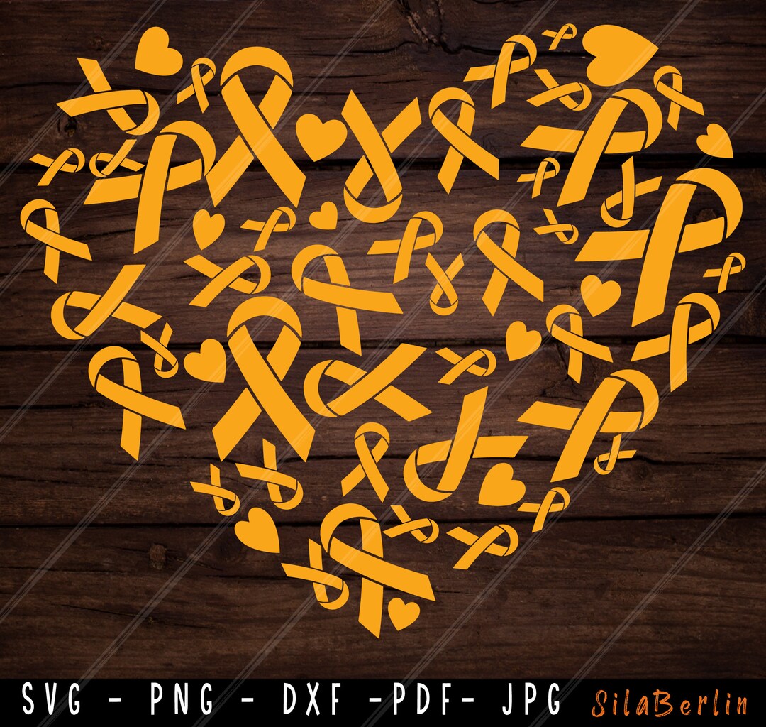 Amber Ribbon Heart SVG: Appendix Cancer Awareness Clipart (instant ...
