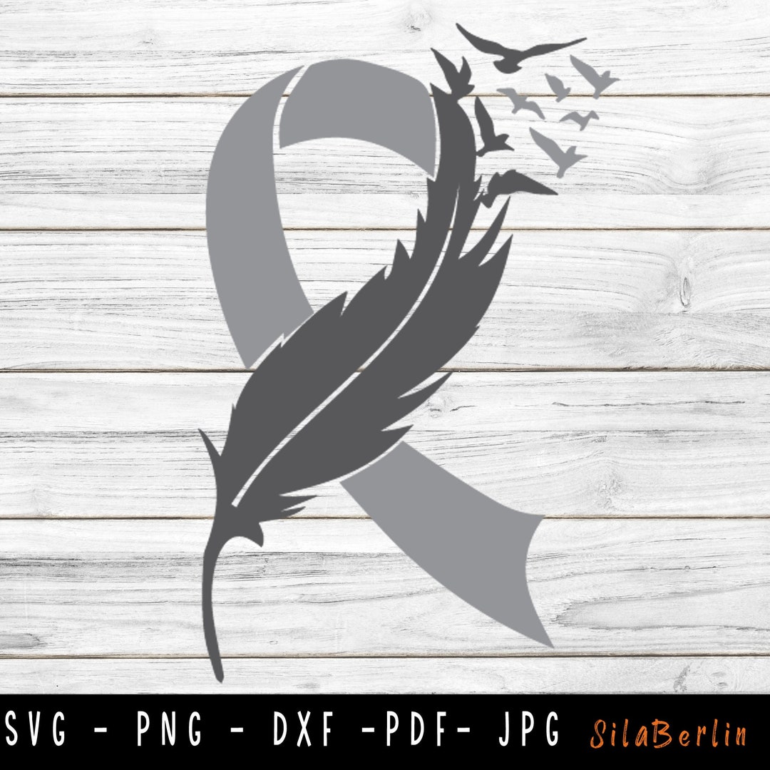 Feather Grey Ribbon SVG, Asthma Svg, Feather Asthma Svg, Awareness ...