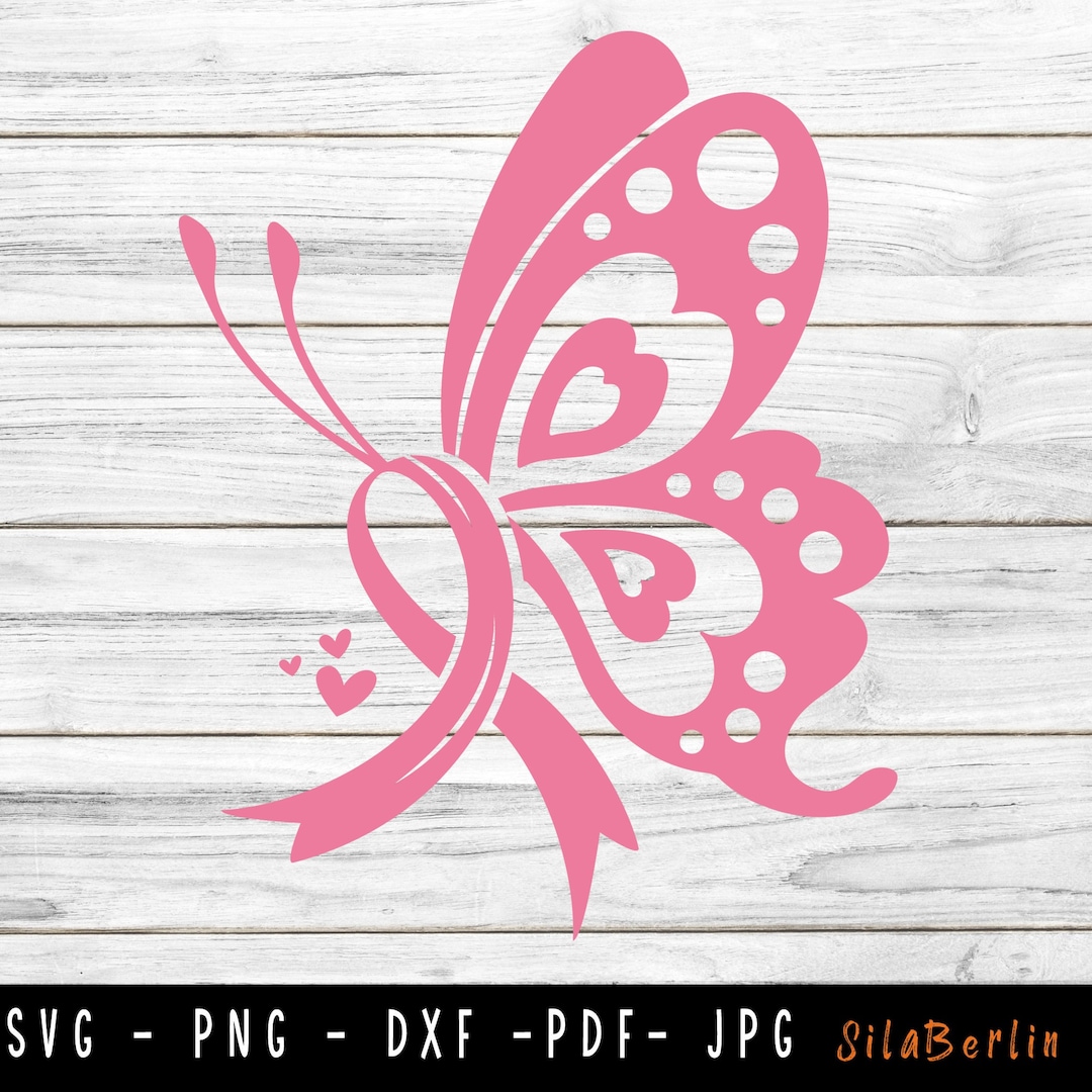 Butterfly Breast Cancer Awareness SVG: Pink Ribbon Cut File (digital ...