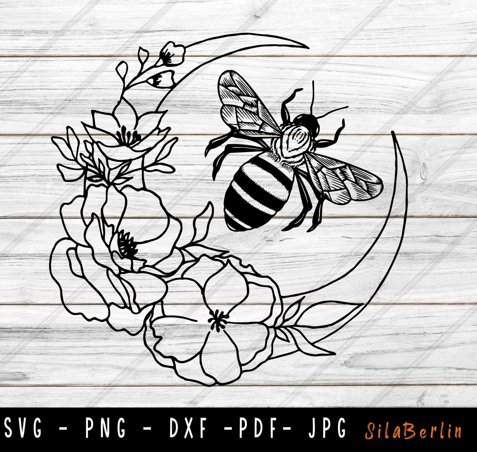 Floral and Bee Moon SVG Flowers Floral Decoration Half | Etsy