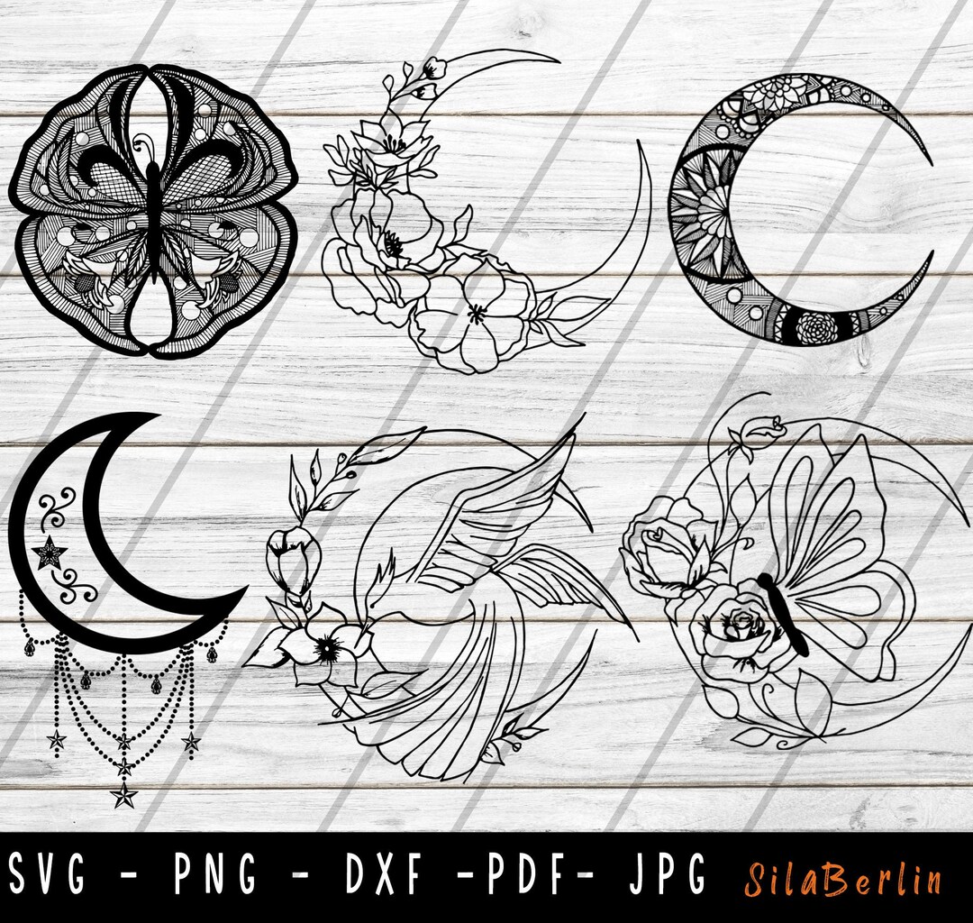 Moon Bundle Svg Cut File, Moon Flower Svg, Moon Silhouette, SVG Cut ...