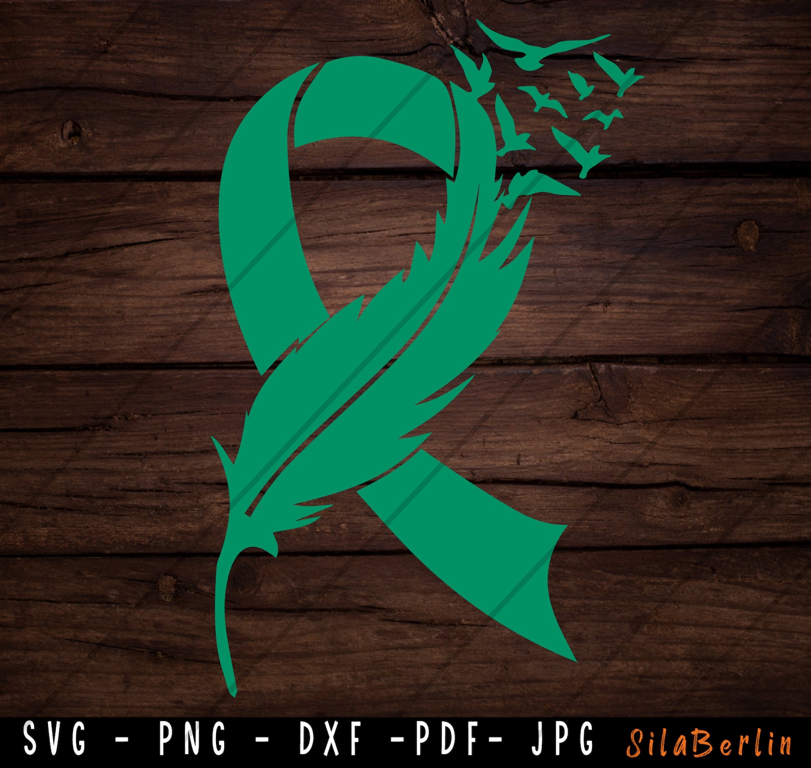 Feather Green Ribbon SVG Liver Cancer Svg Awareness Ribbon - Etsy