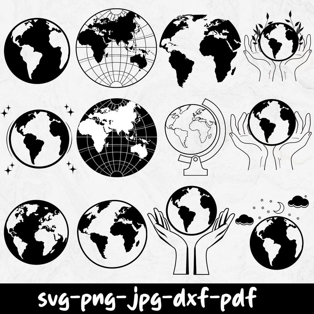 World Map SVG Bundle: Earth Silhouette, Cricut Ready (digital Download ...