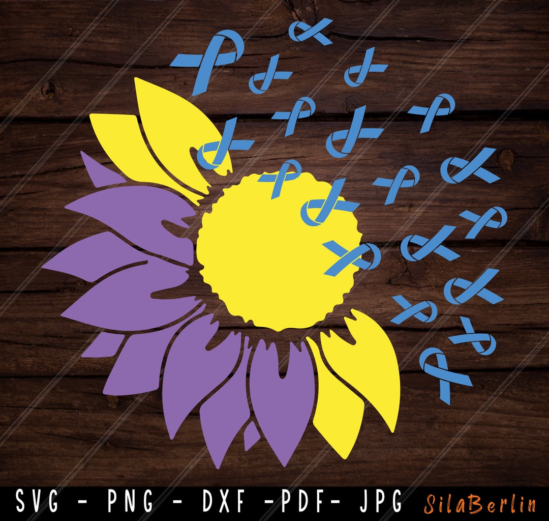 Sunflower Bladder Cancer Awareness SVG: Yellow Blue Ribbon (digital ...