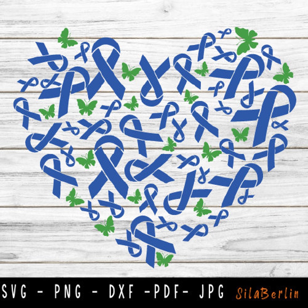 Green & Blue Heart SVG, Neurofibromatosis Svg, Blue Ribbon Png ...