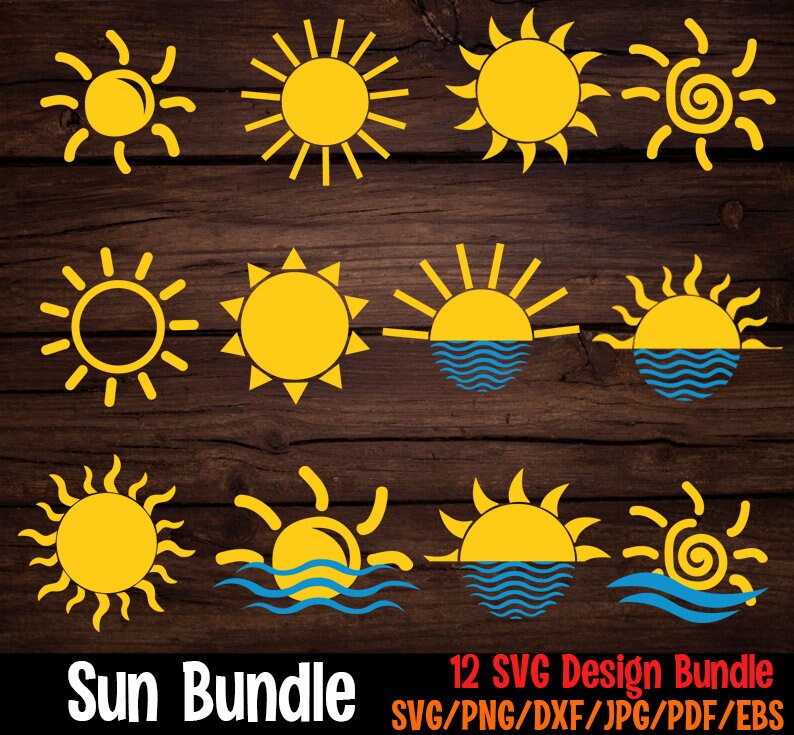 Sun Svg, Sun SVG Bundle, Sunrise SVG, Sun Clipart for Stickers, Summer ...