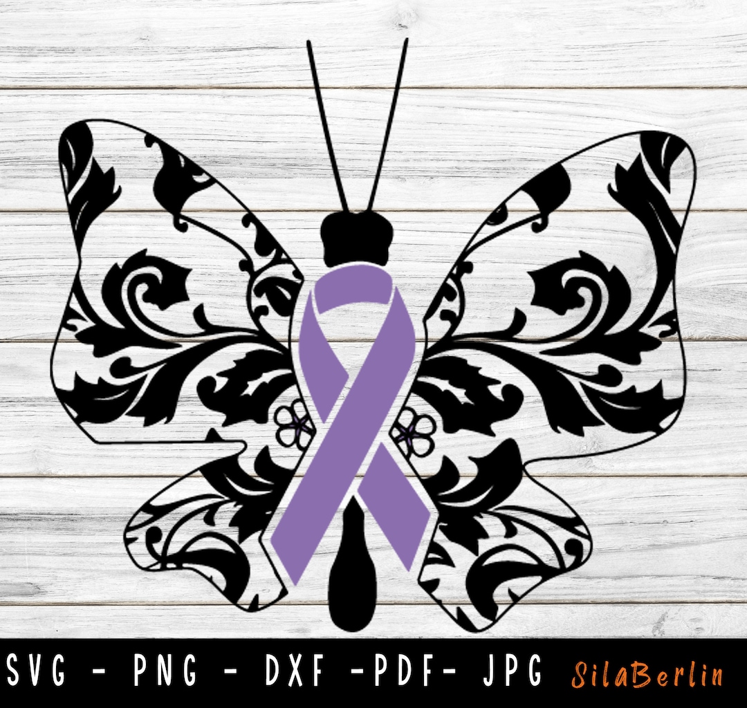 Butterfly Pancreatic Cancer Awareness SVG: Purple Ribbon Cut File ...